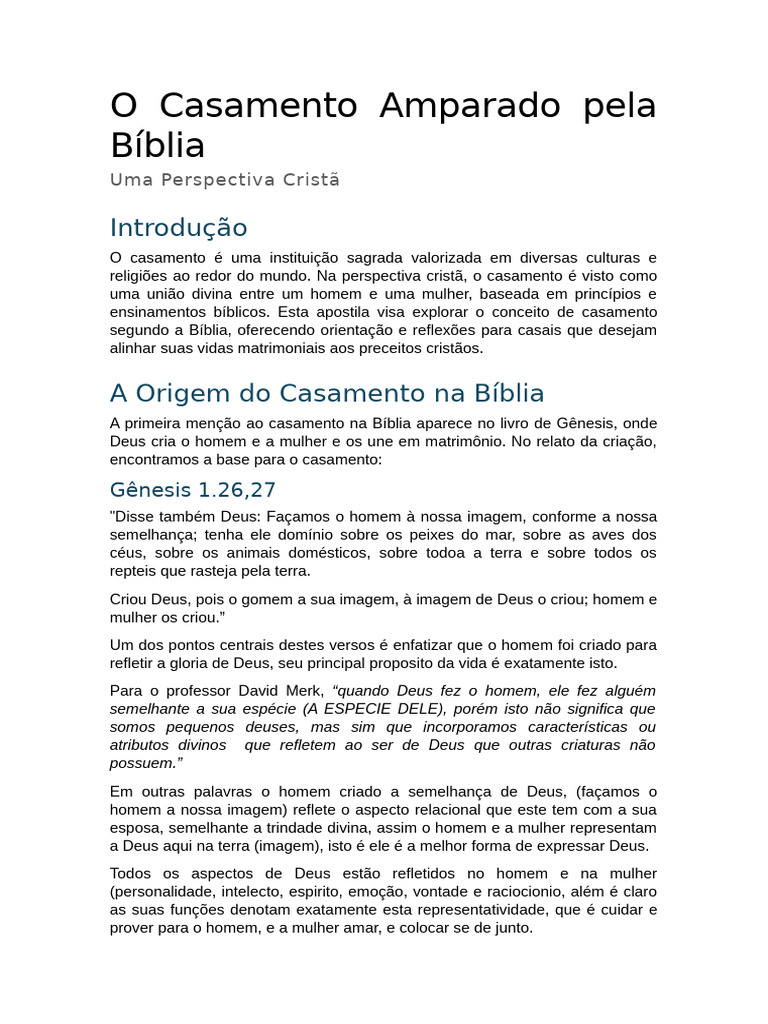 O Casamento Amparado Pela Bíblia | PDF | Amor | Deus