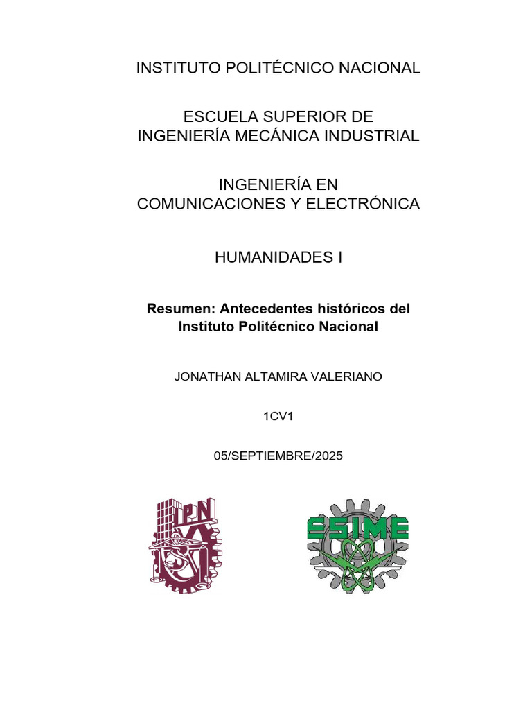 Resumen Antecedentes Historicos Del IPN | PDF | Ingeniería mecánica ...