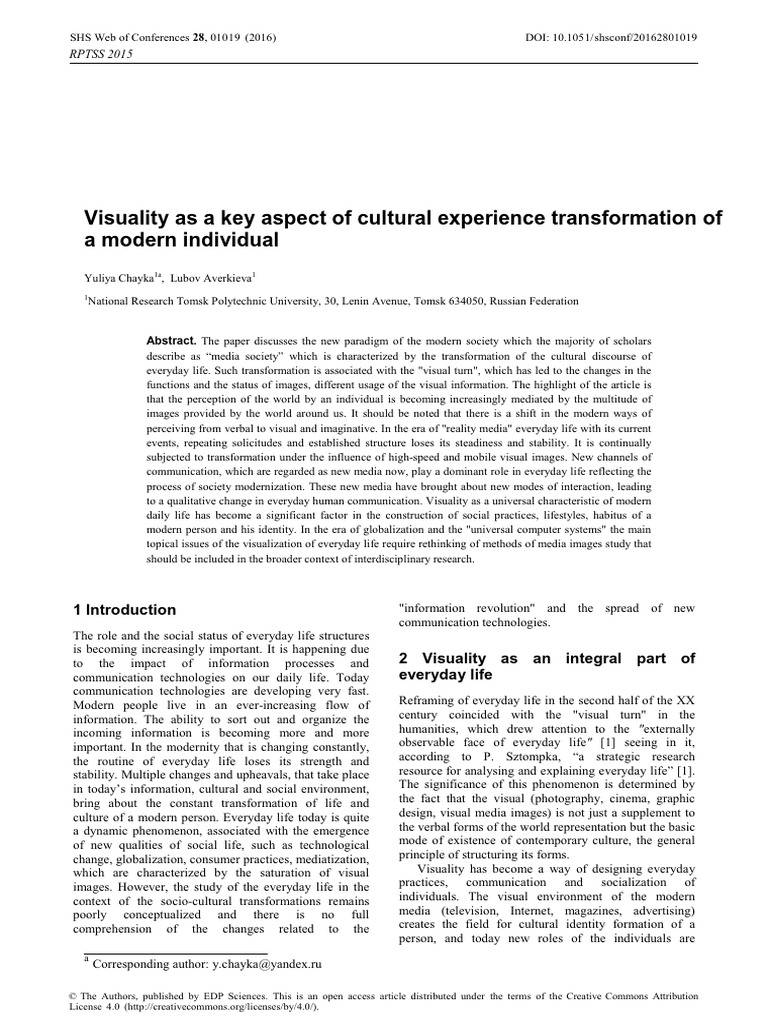 Visuality as a Key Aspect of Cultural Experience Transformation of a ...