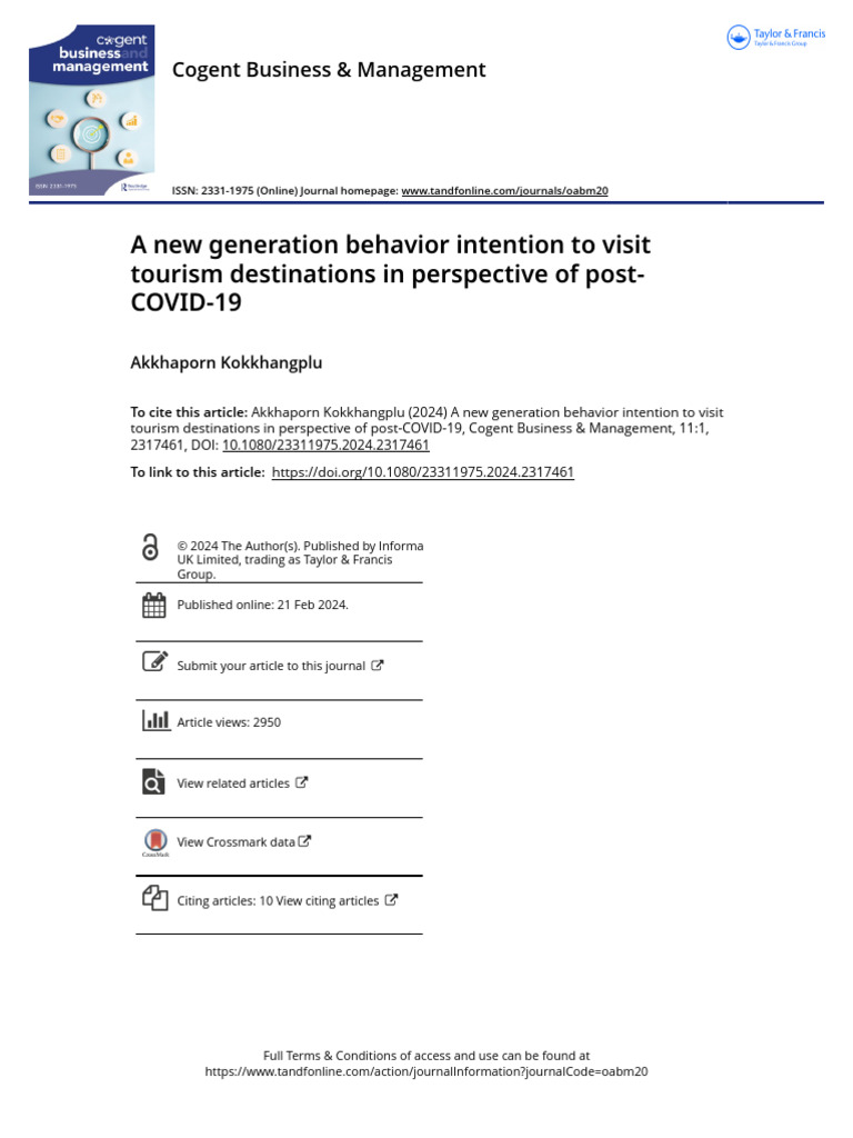 A New Generation Behavior Intention To Visit Tourism Destinations in ...