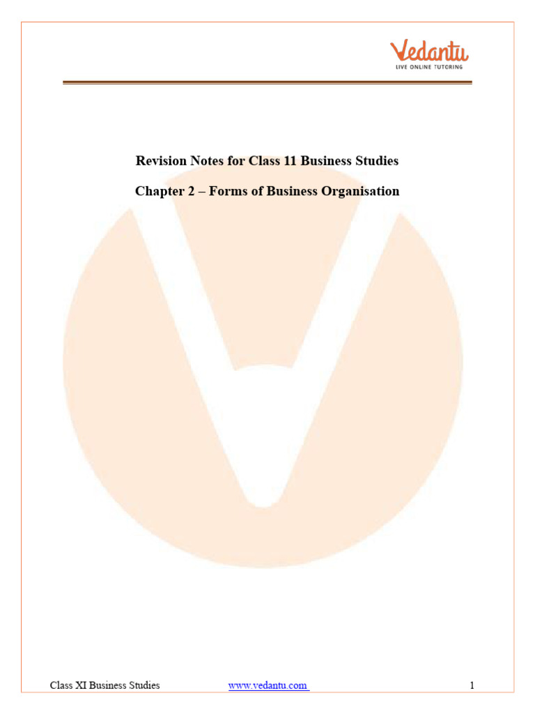 Forms of Business Organisation Class 11 Business Studies Notes - Free ...