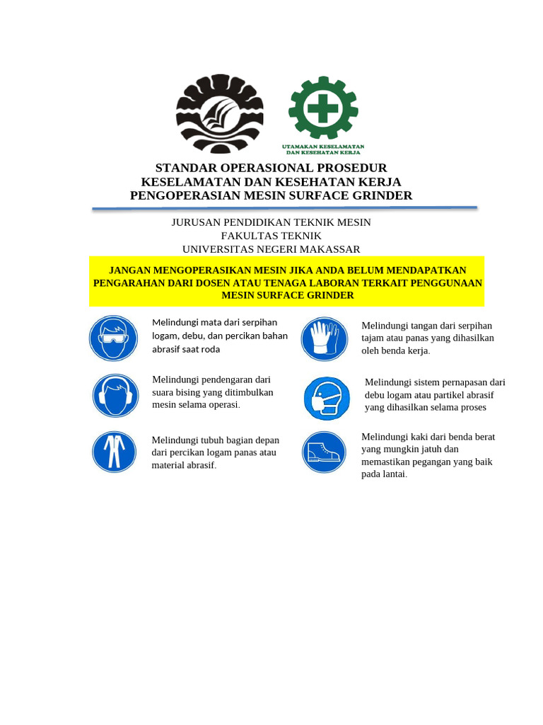Sop k3 Mesin Surface Grinder | PDF
