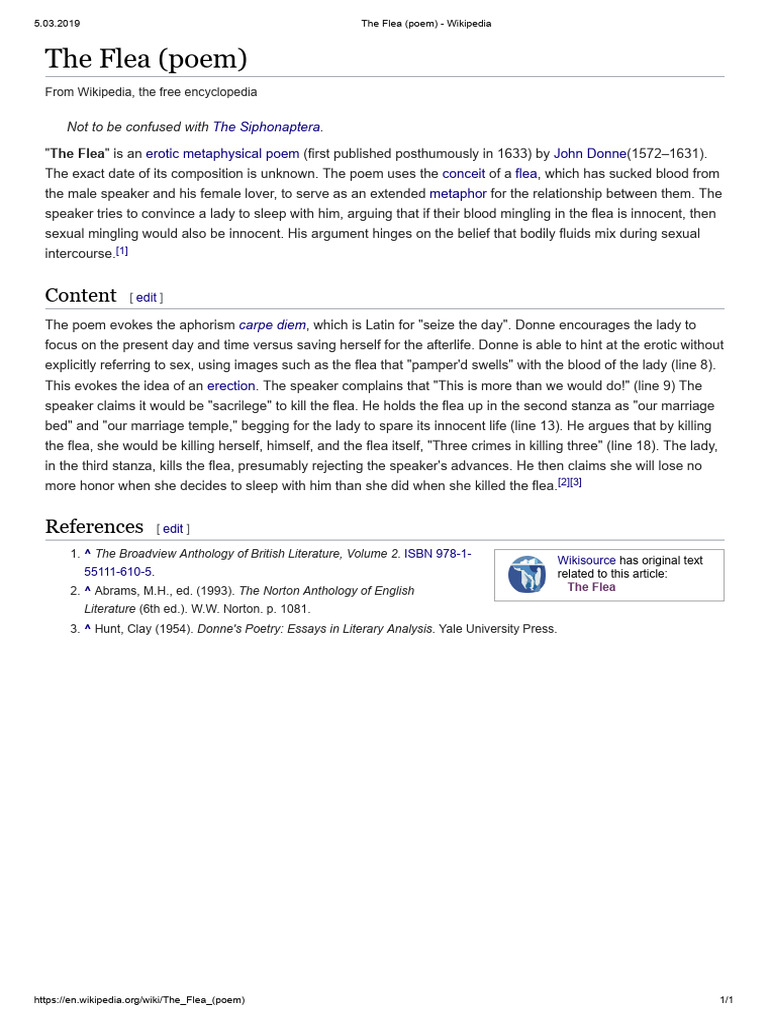 Poem - The Flea - Analysis From Wikipedia | PDF | British Poetry ...