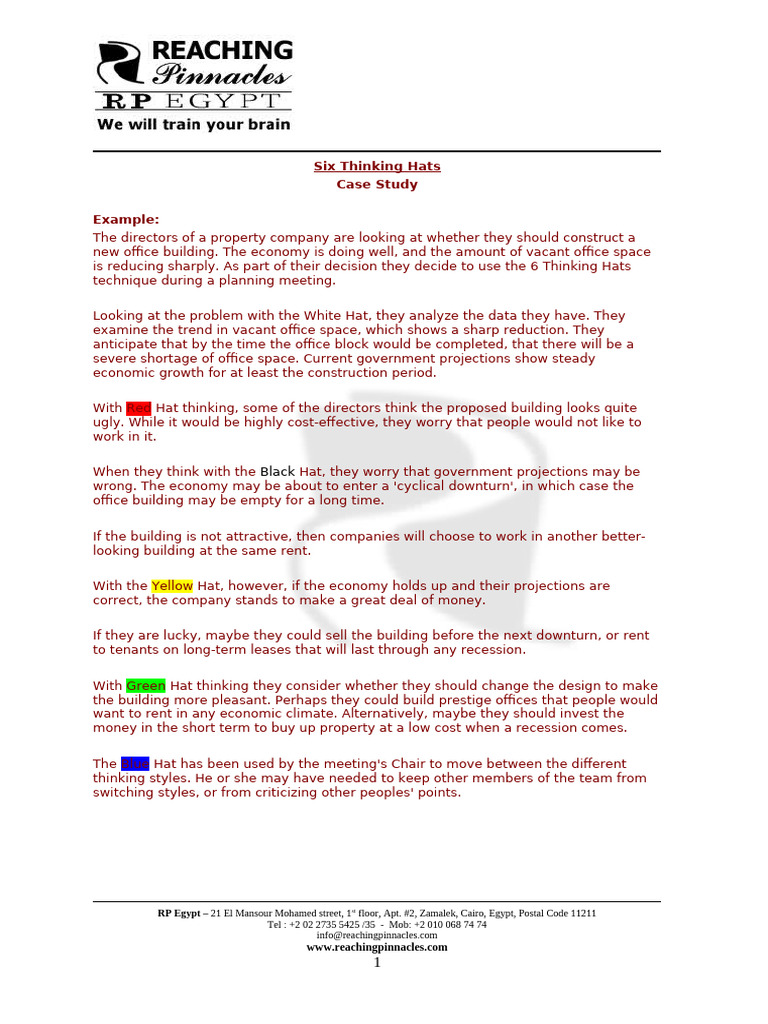 Six Thinking Hats - Case Study | PDF | Recession | Economics