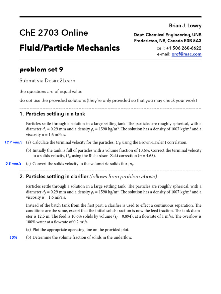 ChE 2703 Problem Set 09 | PDF | Density | Viscosity