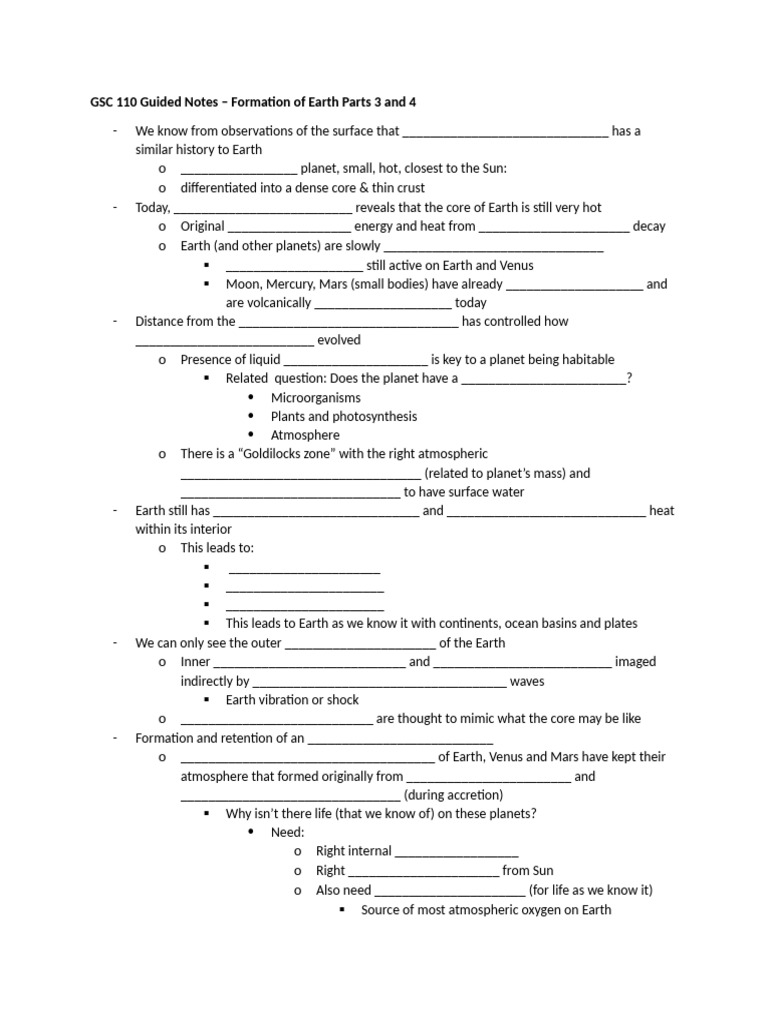 Guided Notes 4 - Formation of Earth Part 3 and 4 | PDF | Sun | Stars