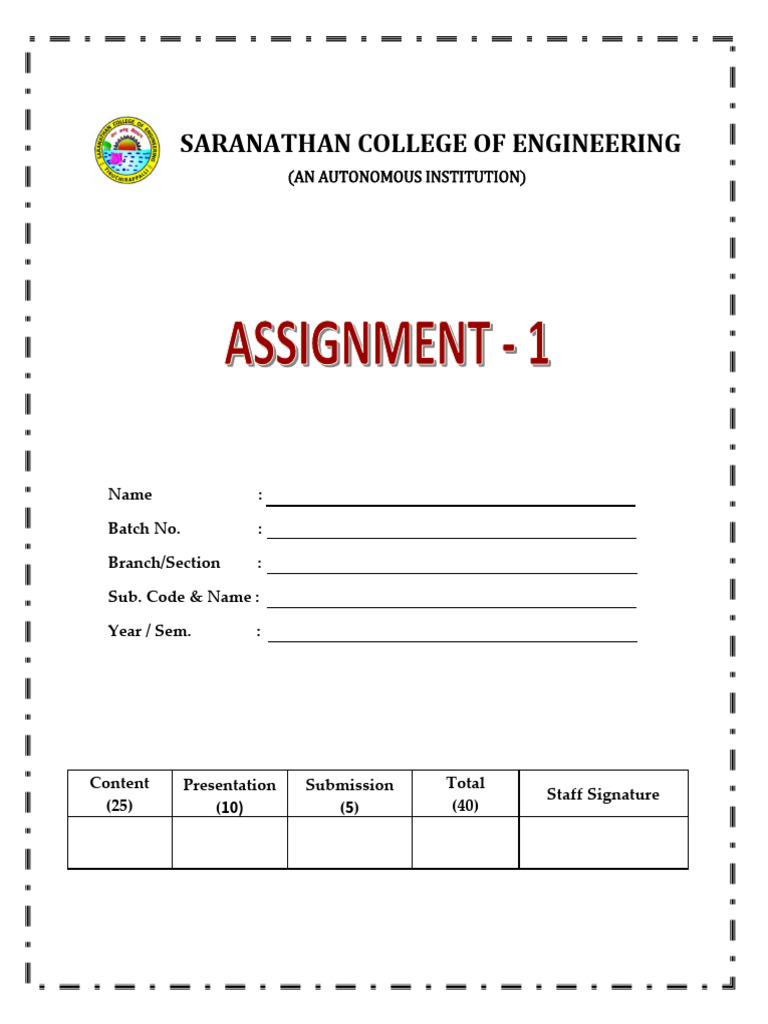 Assignment Front Page | PDF