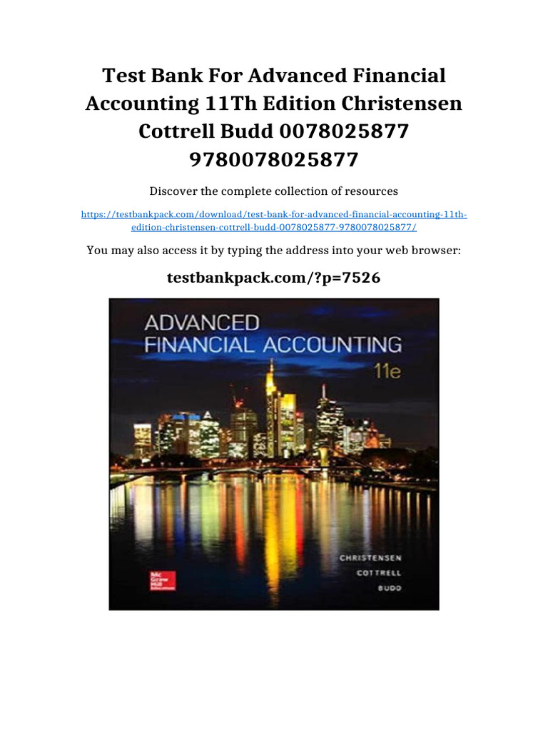 Test Bank for Advanced Financial Accounting 11th Edition Christensen ...