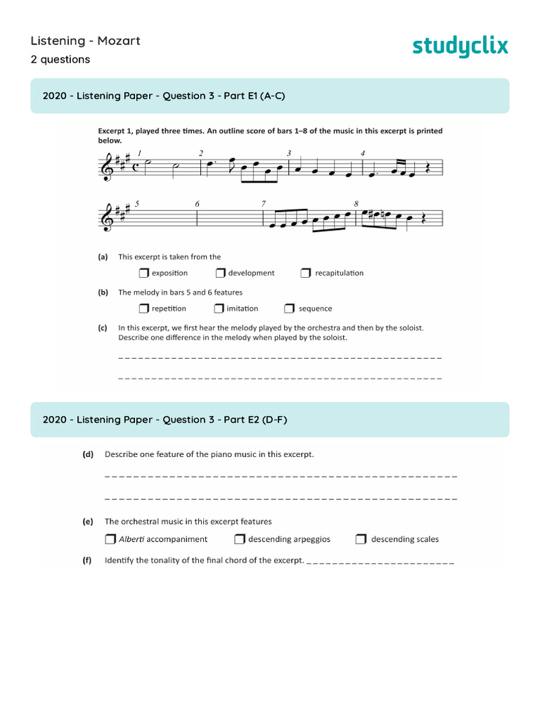 Listening - Mozart Questions | PDF
