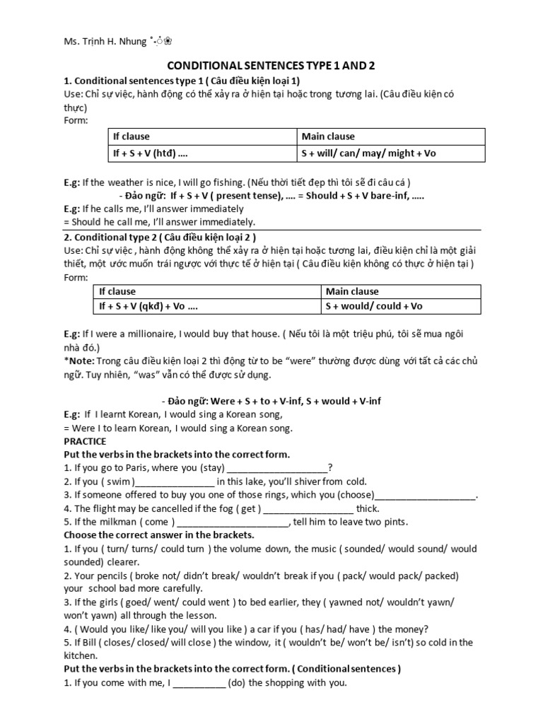 Conditional Sentences Type 1 and 2 | PDF