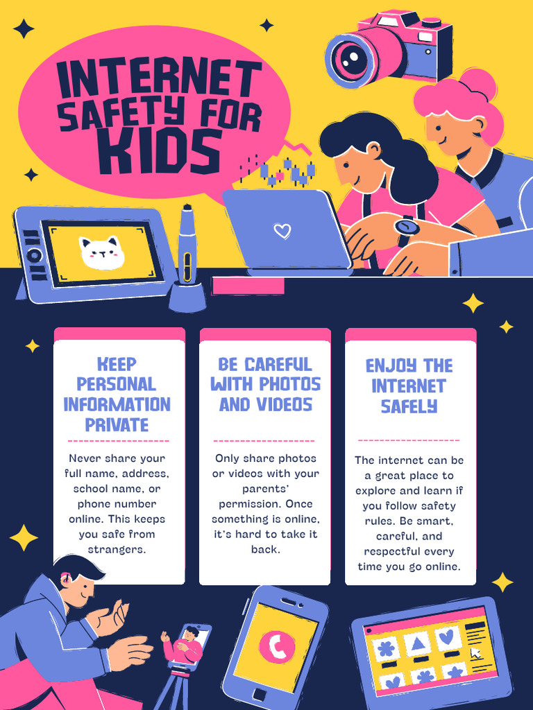 Yellow and Blue Illustrated Internet Safety for Kids Poster | PDF