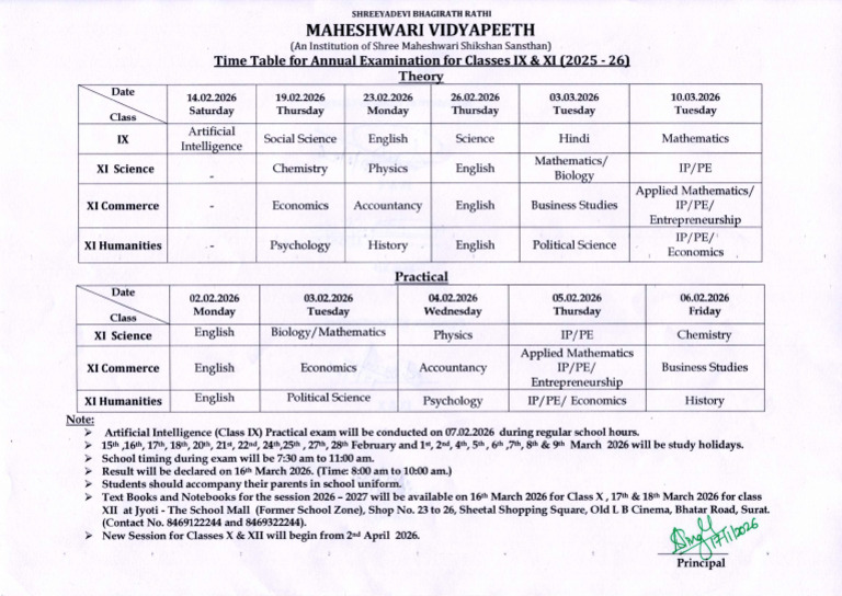 Time Table Classes IX XI Annual | PDF