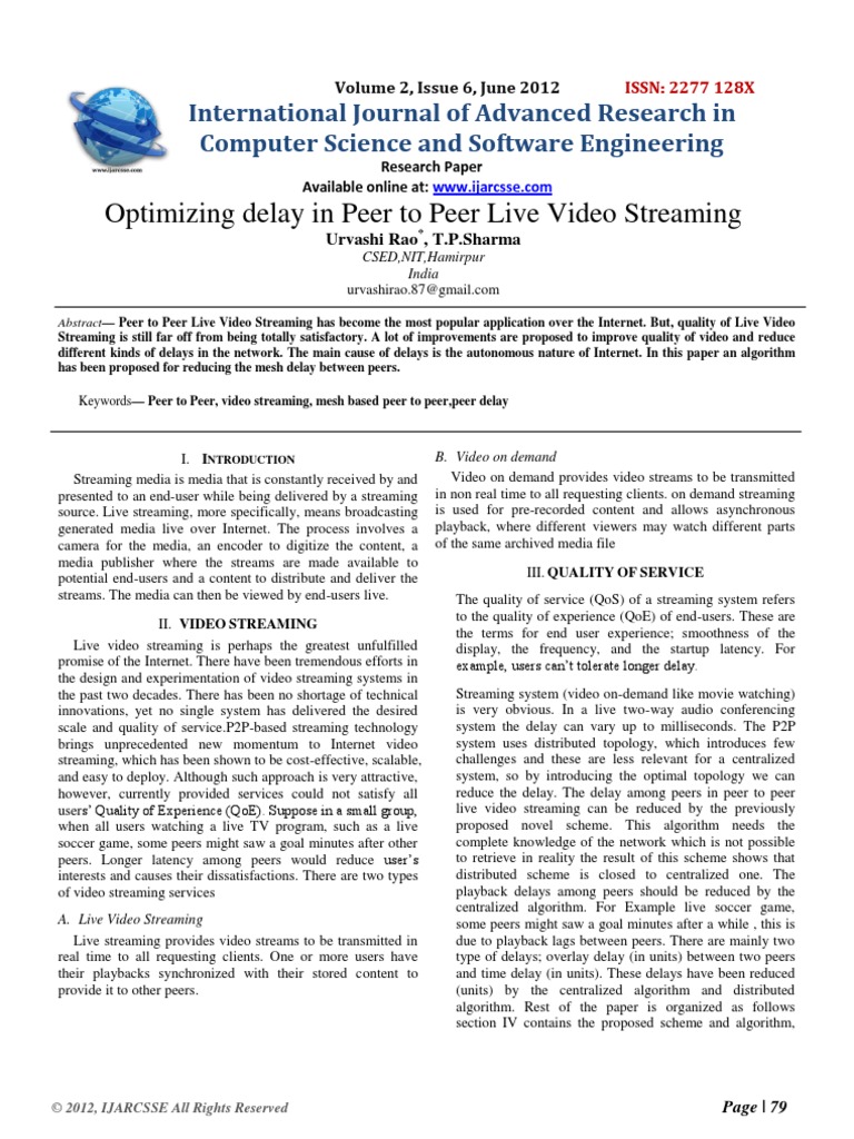 Optimizing Delay in Peer To Peer Live Video Streaming | PDF | Streaming Media | Peer To Peer