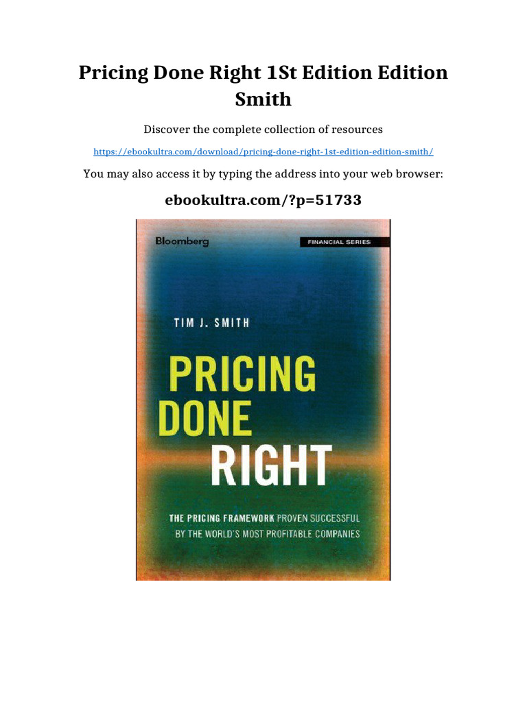 Pricing Done Right 1st edition Edition Smith latest pdf 2025 | PDF ...