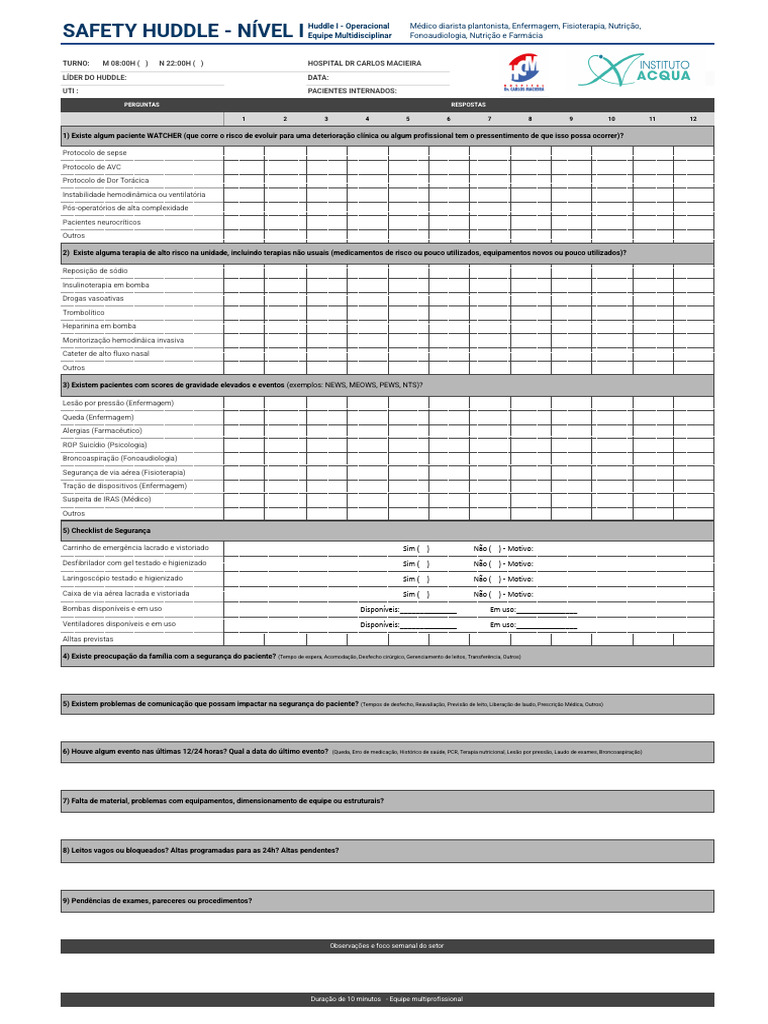 Safety Huddle Nível I - Hospital HCM - Safety Huddle | PDF | Remédio ...