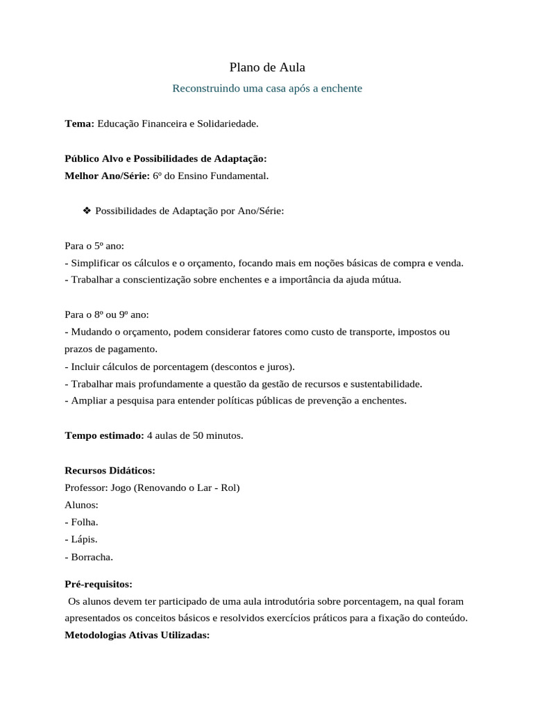Plano de Aula (MEM) | PDF | Aprendizado | Lição