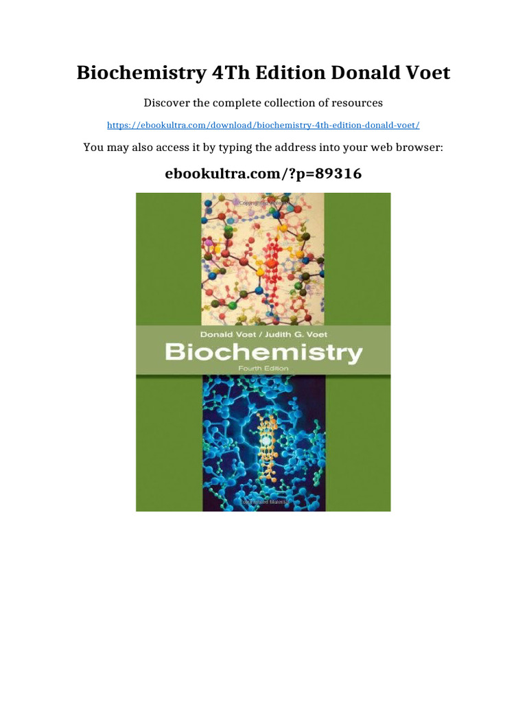Biochemistry 4th Edition Donald Voet Available Any Format | PDF ...