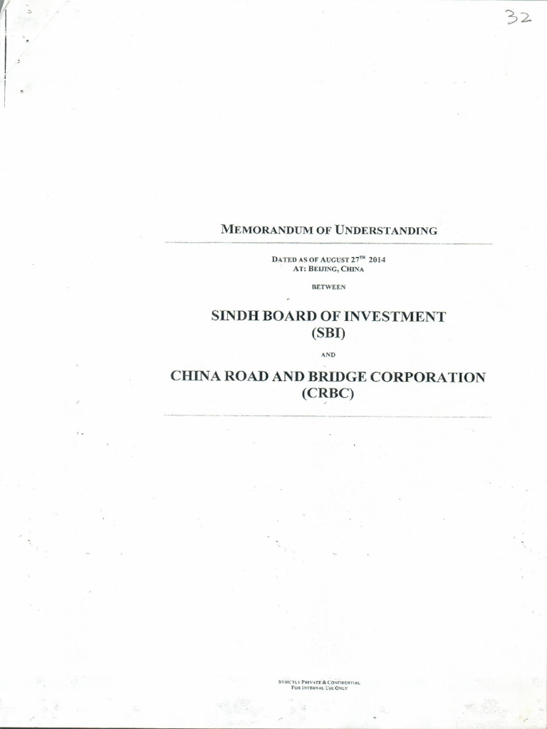 MoU Between SBI and China Road and Bridge Corporation CRBC- Ghotki and ...