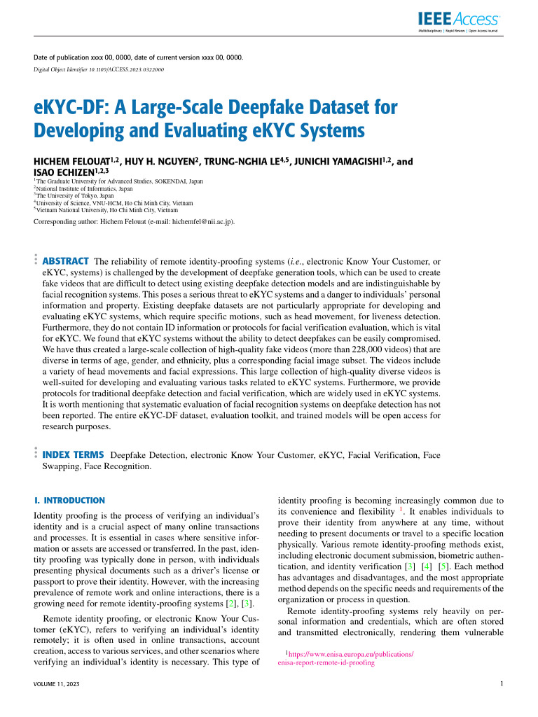 EKYC-DF A Large-Scale Deepfake Dataset For Develop | PDF | Identity ...