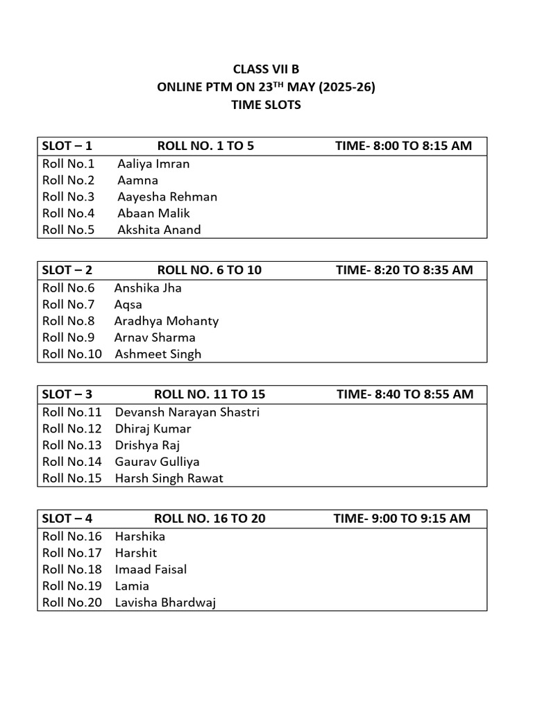 Class Vii b Ptm - 23rd May 2025 | PDF