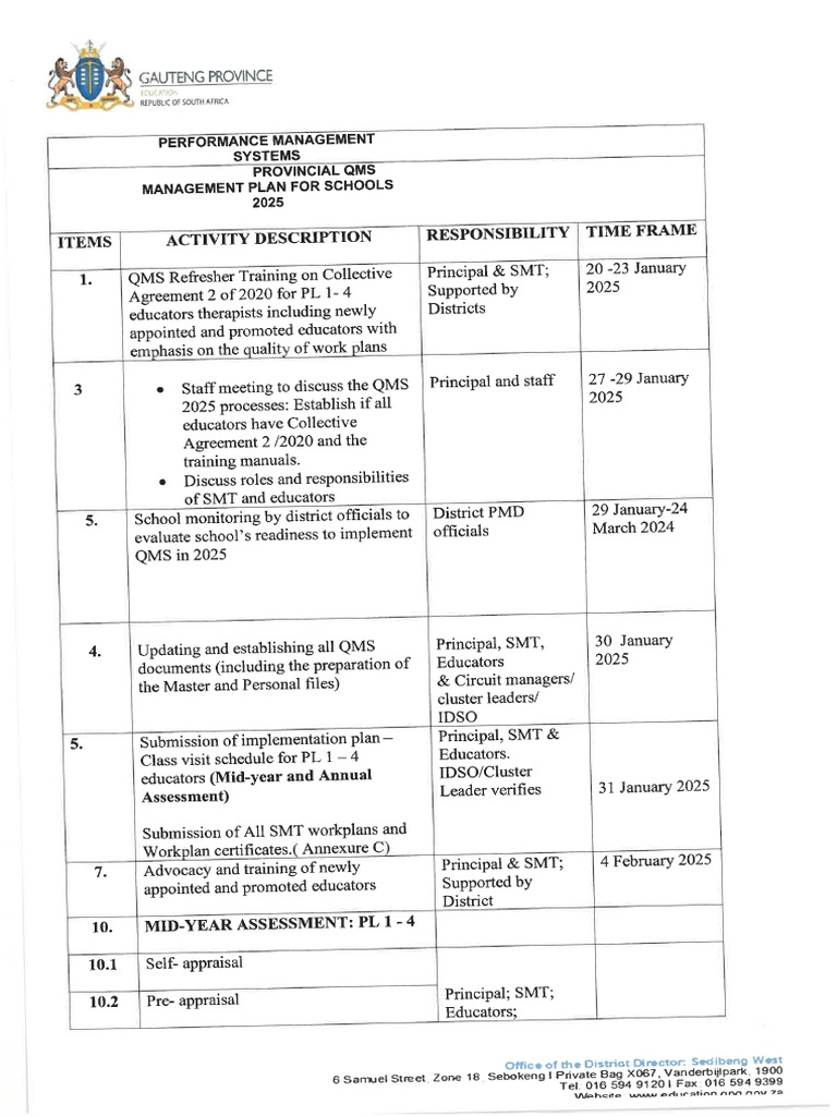 Qms Provincial Management Plan 2026 | PDF