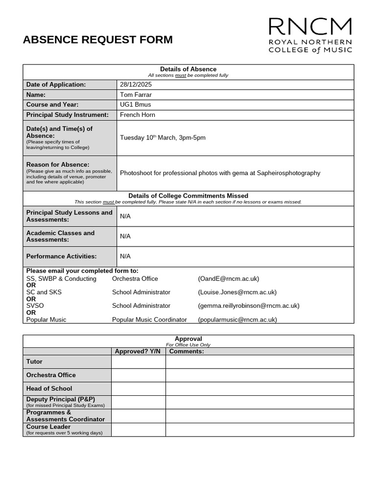 Absence Request Form 2025 - 26 (10: 03: 26) | PDF