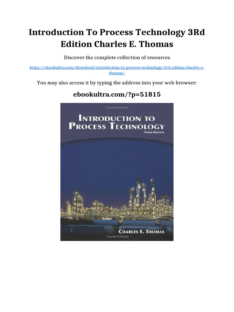 Introduction To Process Technology 3rd Edition Charles E. Thomas Kindle ...