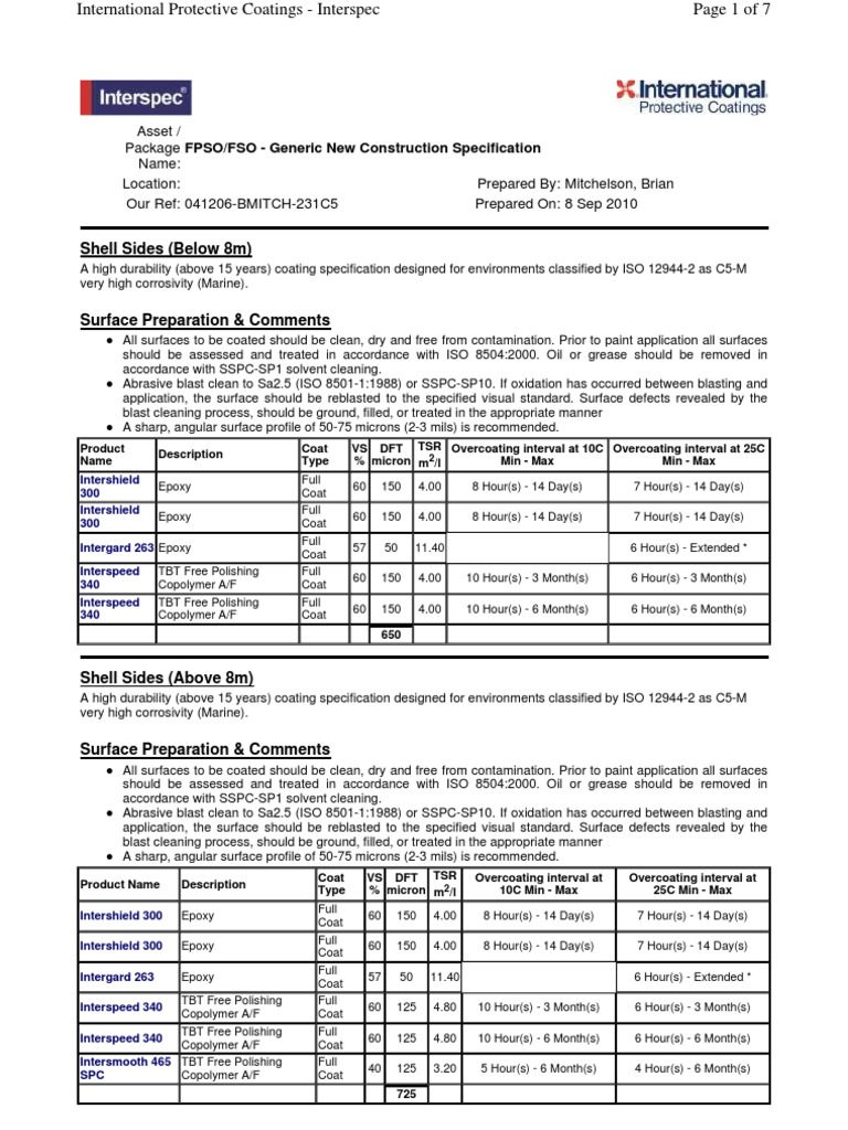FPSO/FSO Marine Coating Specs | PDF | Paint | Corrosion