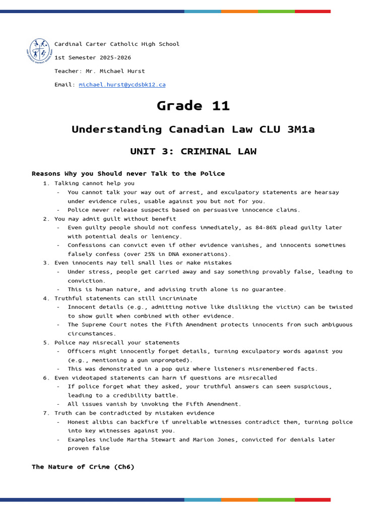 Unit 3 - Understanding Canadian Law Notes Grade 11 | PDF | Assault ...