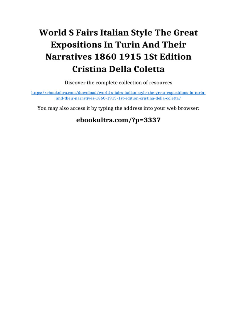 World s Fairs Italian Style The Great Expositions in Turin and Their ...