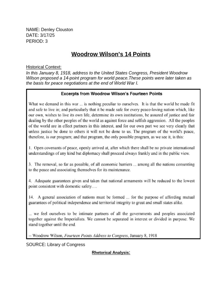 Copy of Wilson's 14 Points | PDF | Cognition | Human Communication