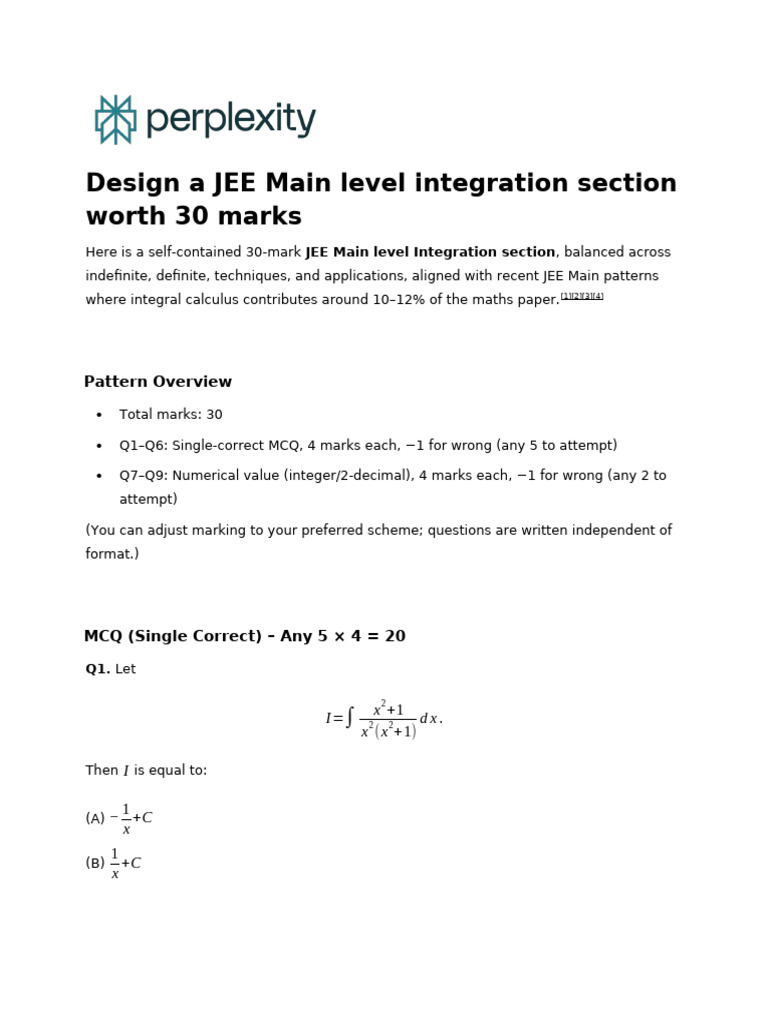 Design A JEE Main Level Integration Section Worth | PDF | Pi ...