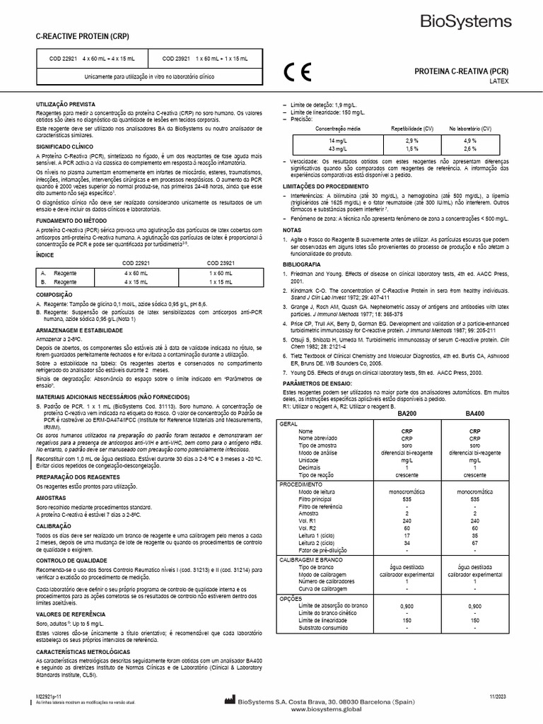 Bula PCR BioSystems Cod 22921 | PDF | Proteína C-reativa | Imunologia