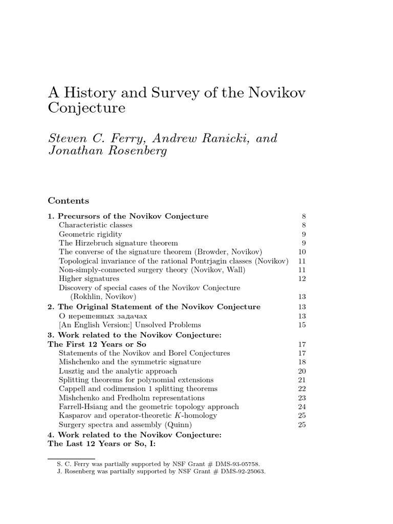 A History and Survey of Novikov Conjecture | PDF | Manifold | Group ...