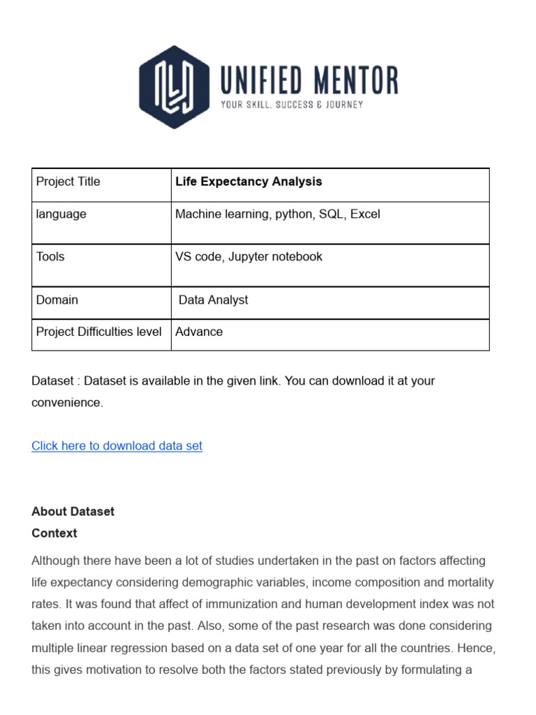 Life Expectancy Analysis Analysis Machine Learning Project ( Data ...