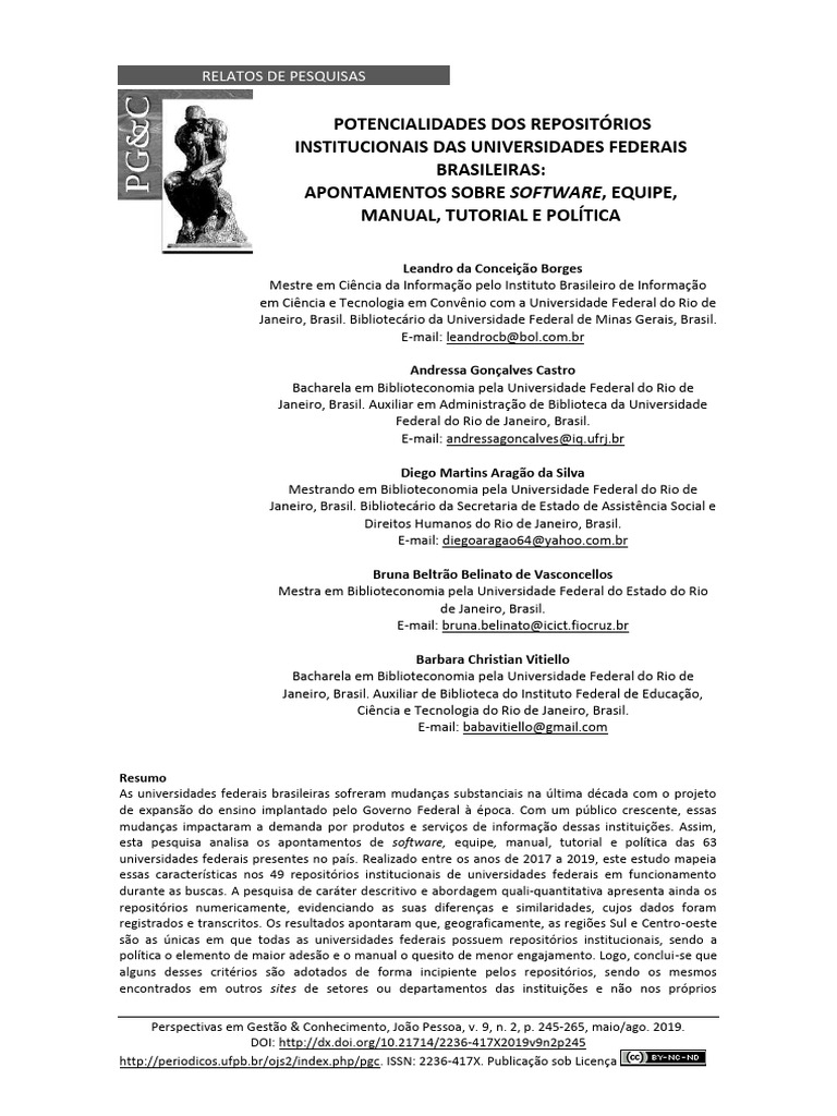 Potencialidades Dos Repositórios Institucionais Das Universidades ...