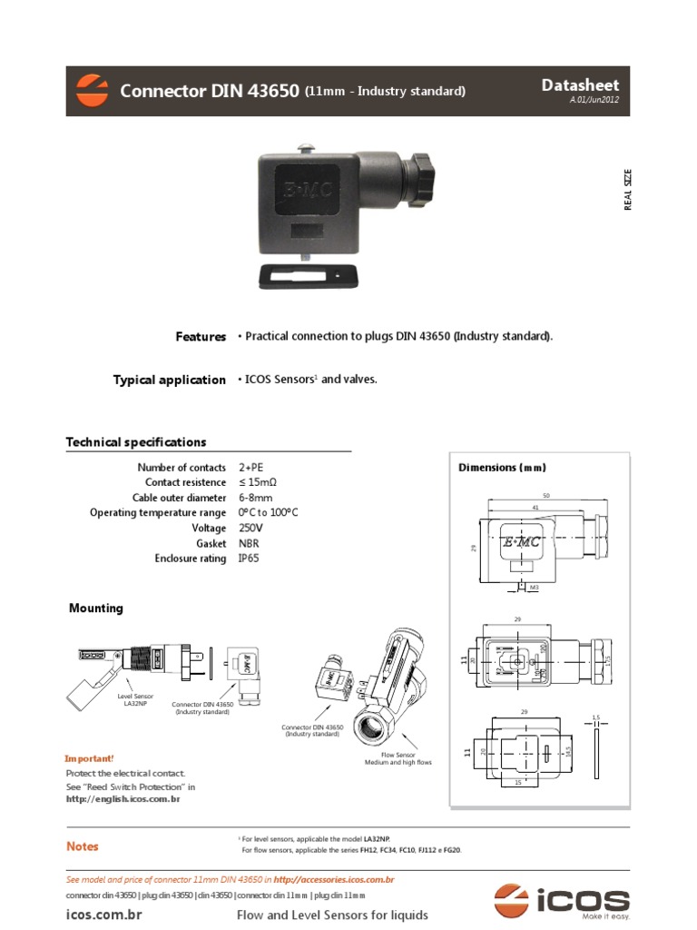 Connector 11mm DIN 43650 Industry Standard Icos | PDF
