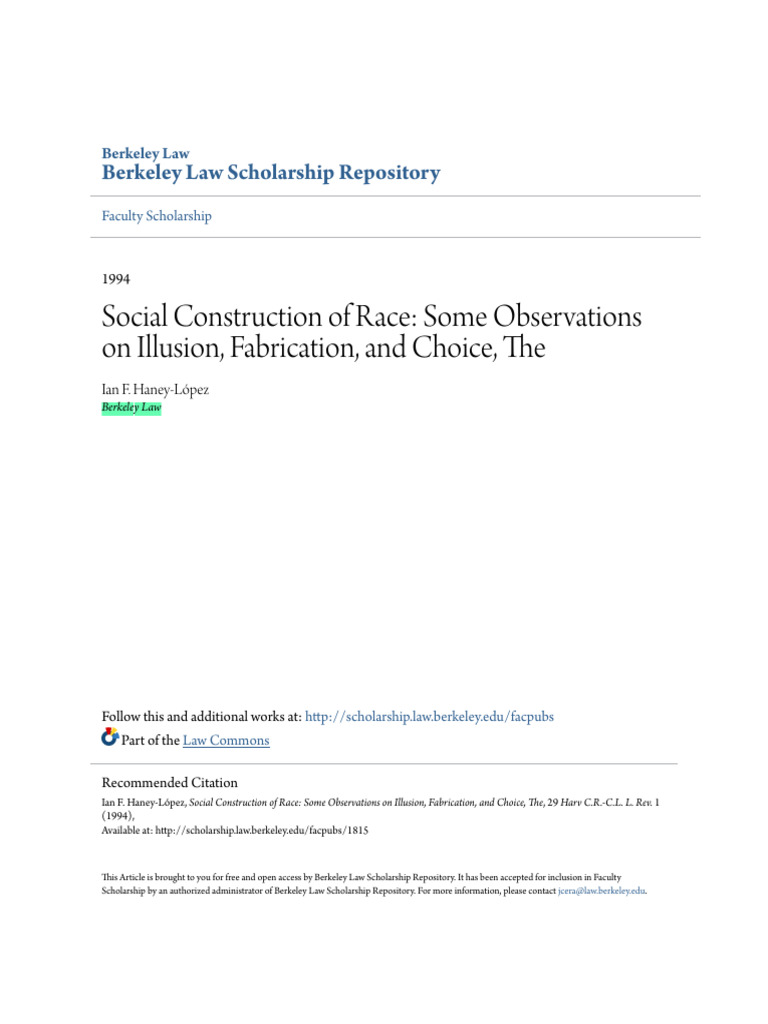 Social Construction of Race- Some Observations on Illusion Fabri | PDF ...