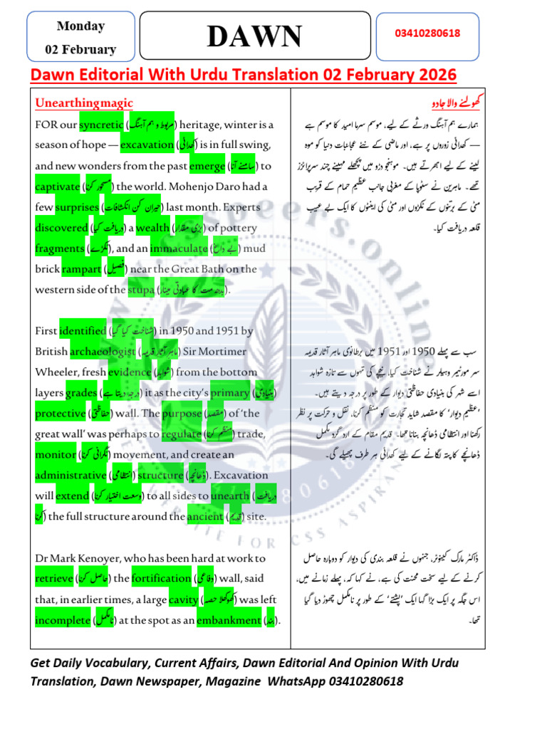 Feb 02 Dawn Editorial With Urdu Translation | PDF