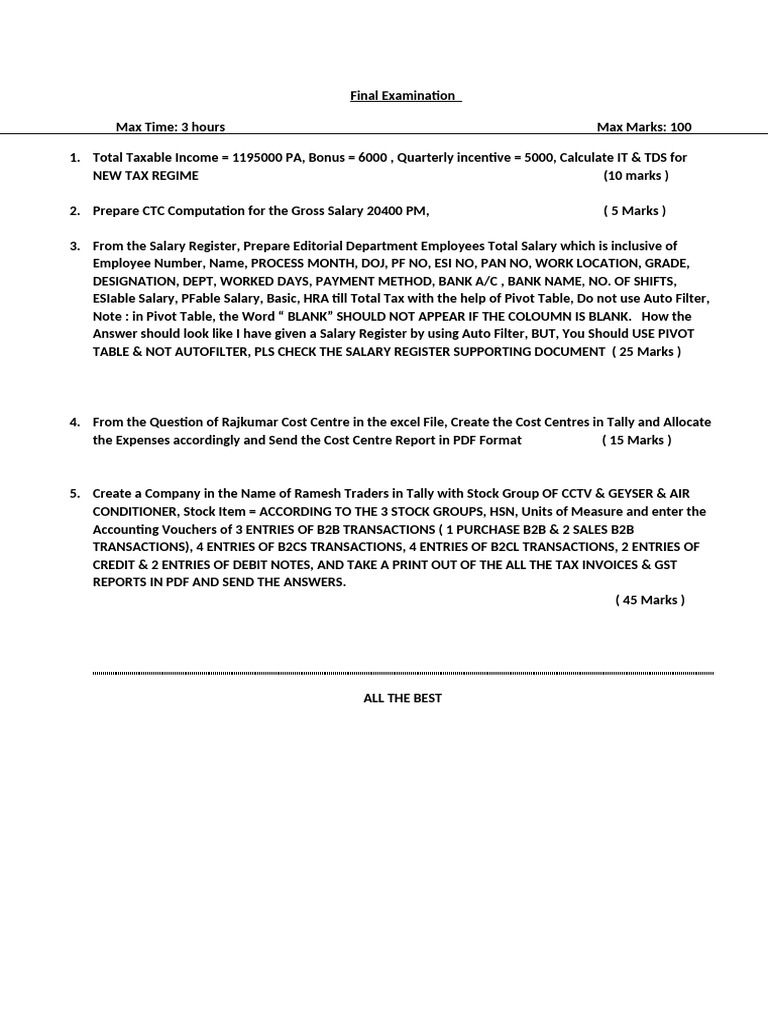 Accounts & Finance Final Examination | PDF