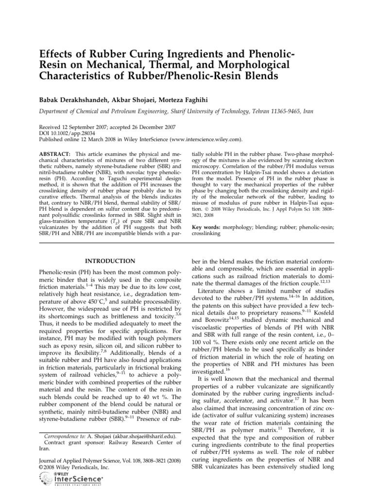 Effects of Rubber Curing Ingredients and Phenolic Resins (2008) | PDF ...