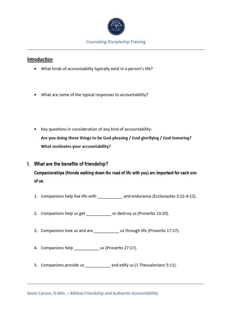 Biblical+Friendship+and+Authentic+Accountability+Kevin Carson | PDF ...