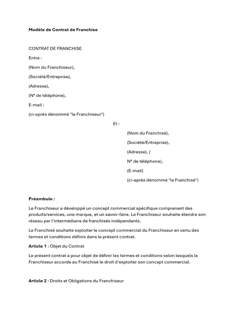 Contrat de Franchise | PDF | Franchise (réseau commercial)