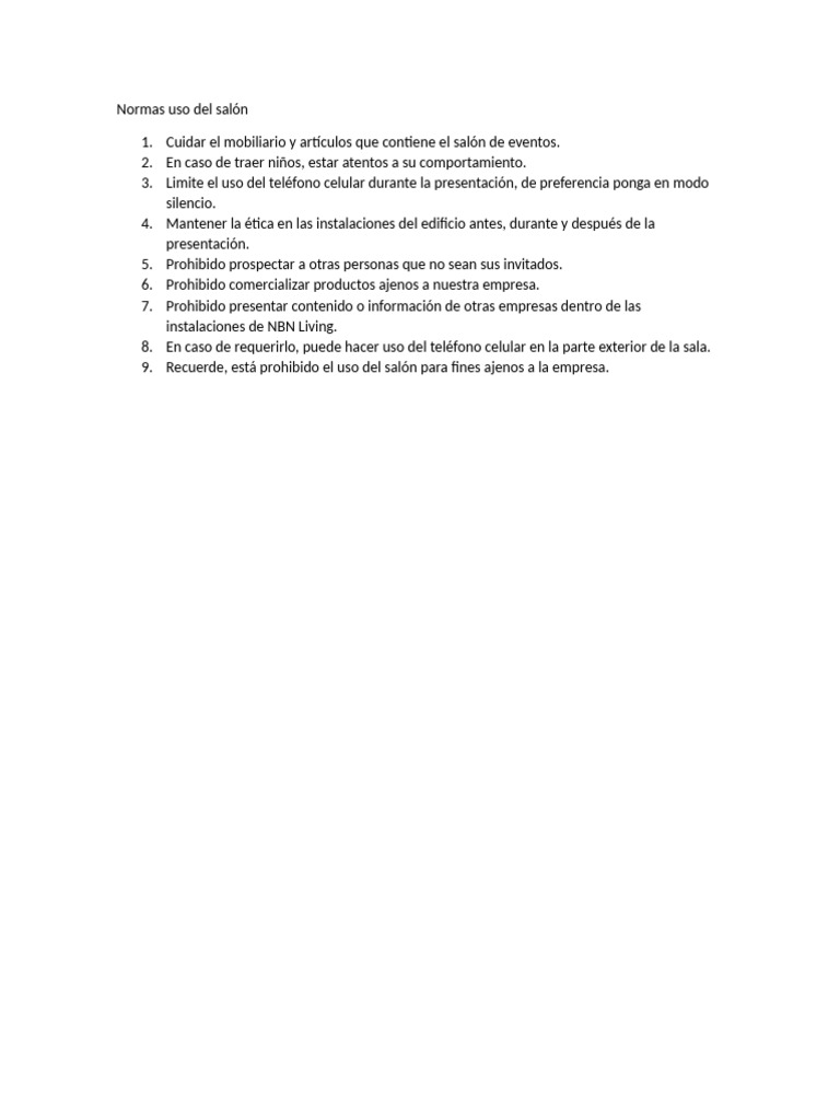 Normas Uso Del Salón | PDF