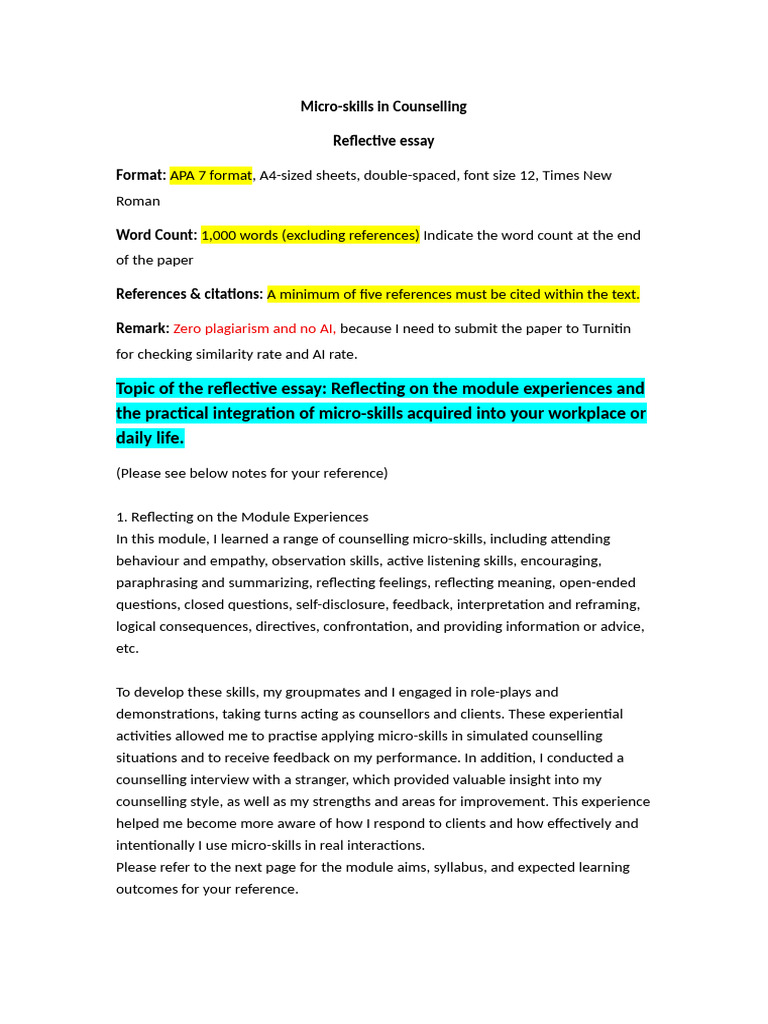 Micro-skills in Counselling_Reflective Essay | PDF