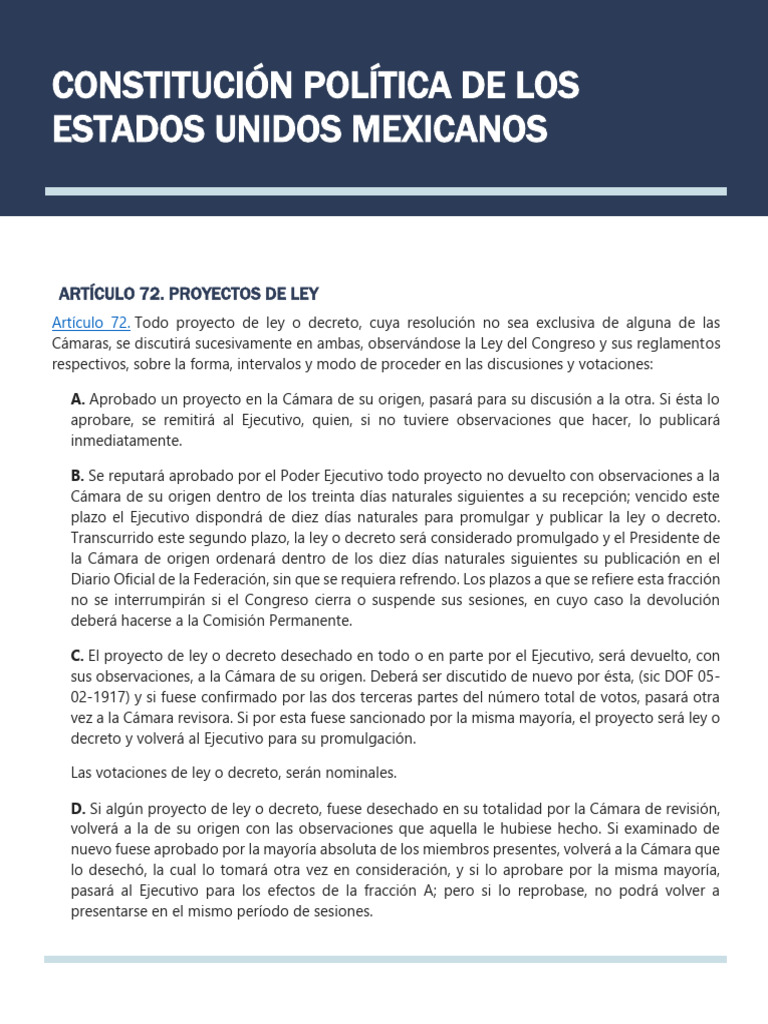 Artículo 72. - Constitución Política de Los Estados Unidos Mexicanos ...