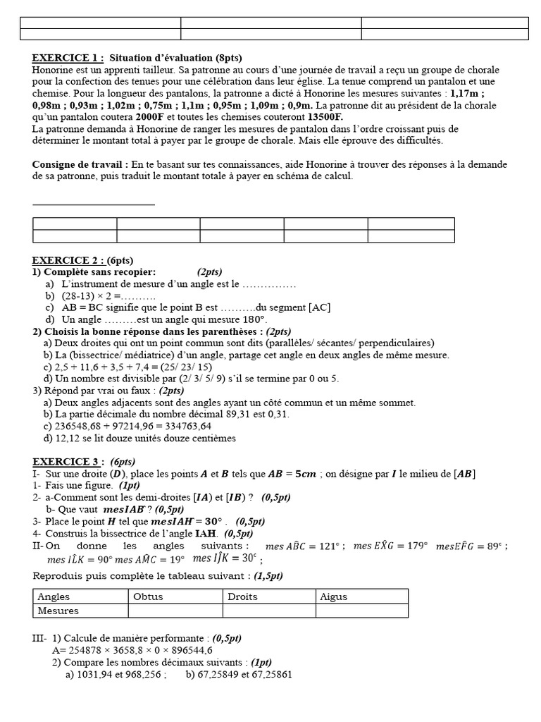 Ds2t Maths 6ème Ceg Gape Atchanve 2023-2024 | PDF | Géométrie ...