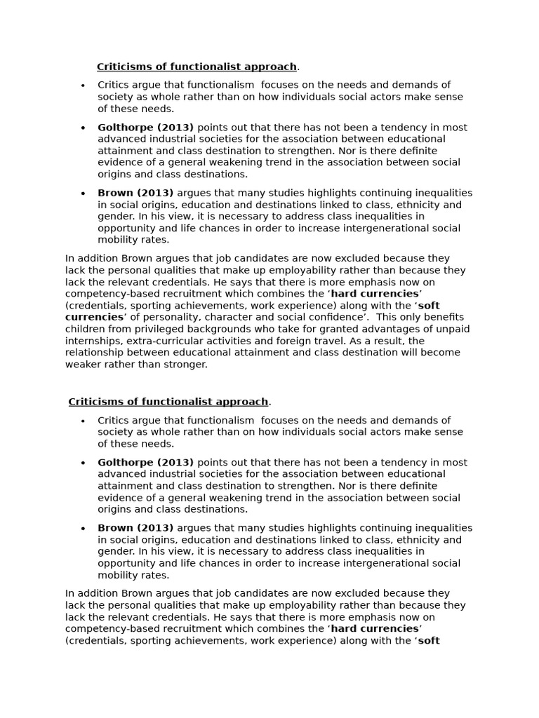 Criticisms of Functionalist Approach | PDF | Society | Economic Inequality