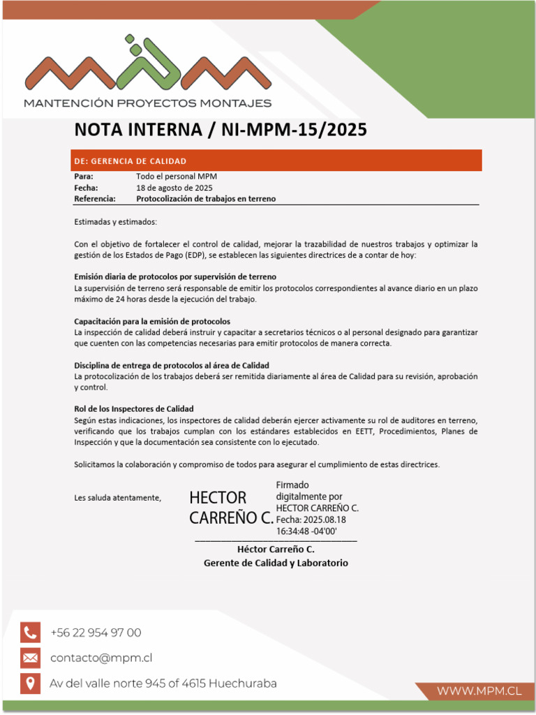 Nota Interna Ni Mpm 15 2025 Protocolizacion | PDF