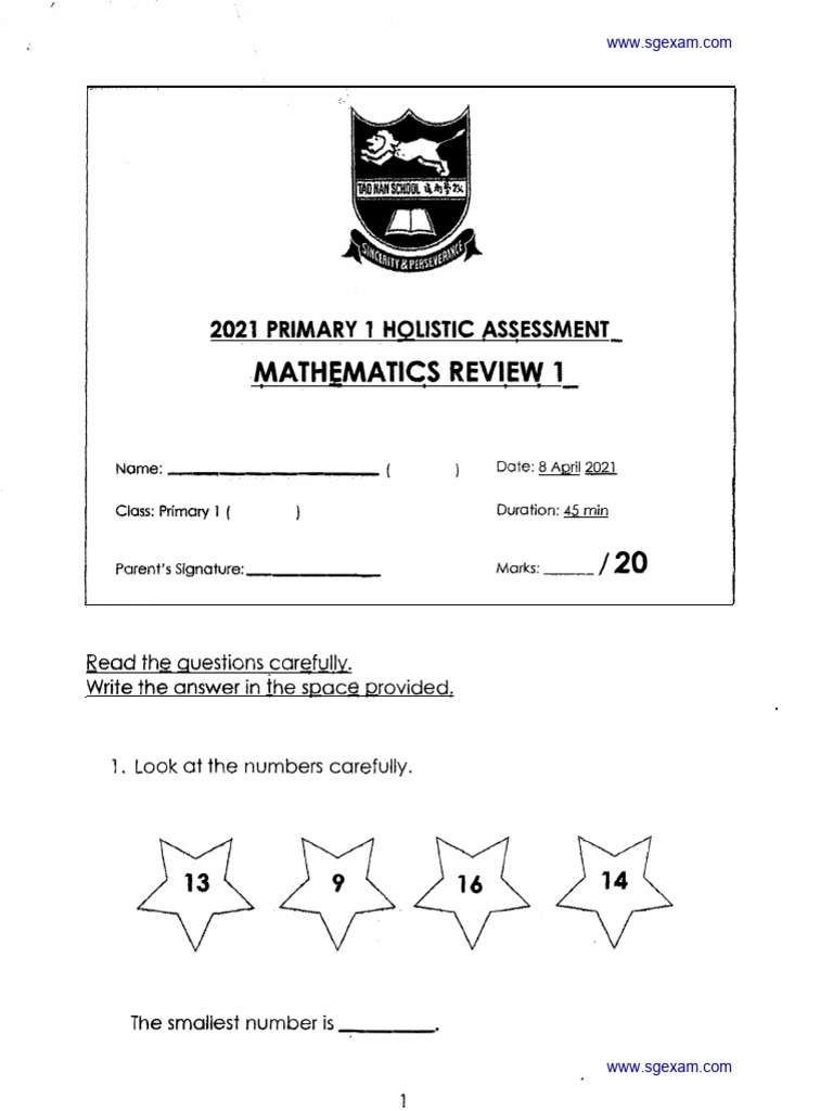 2021 P1 Maths Reviews Tao Nan | PDF